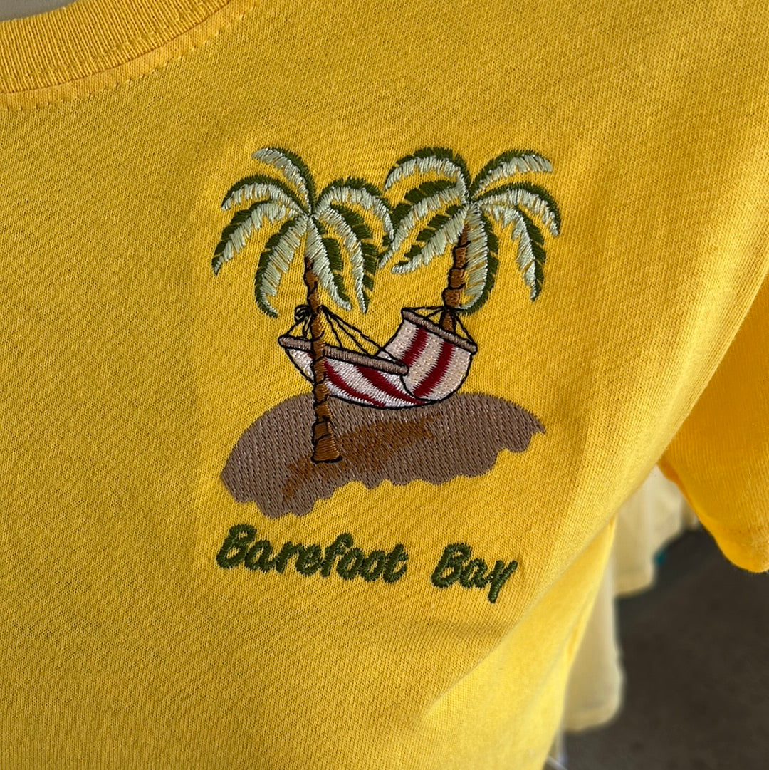 Barefoot Bay Scoop neck tee shirt with hammock and palm trees ...